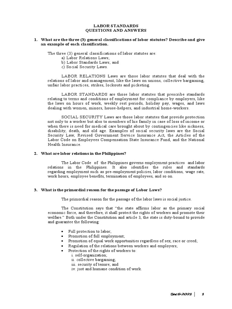 Labor Law Questions and Answers Guide | PDF | Labour Law | Employment