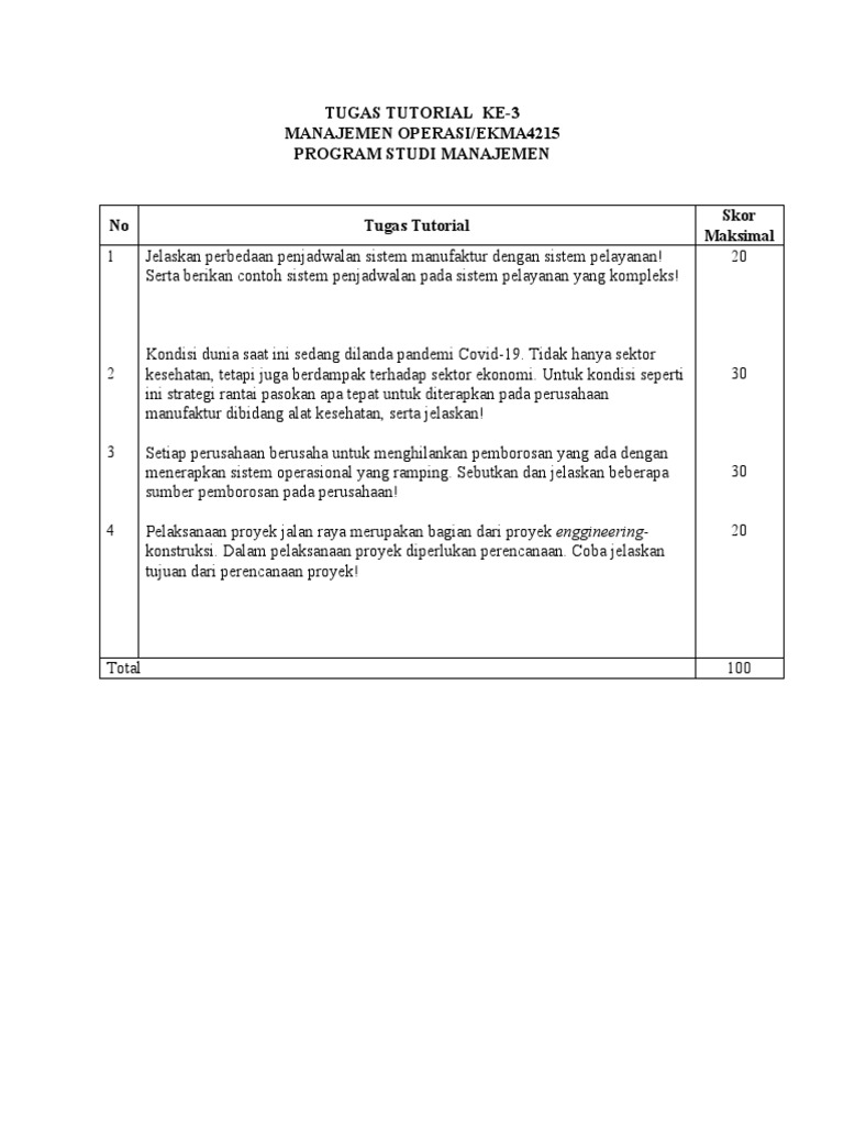 Soal Tugas 3 Manajemen Operasi | PDF