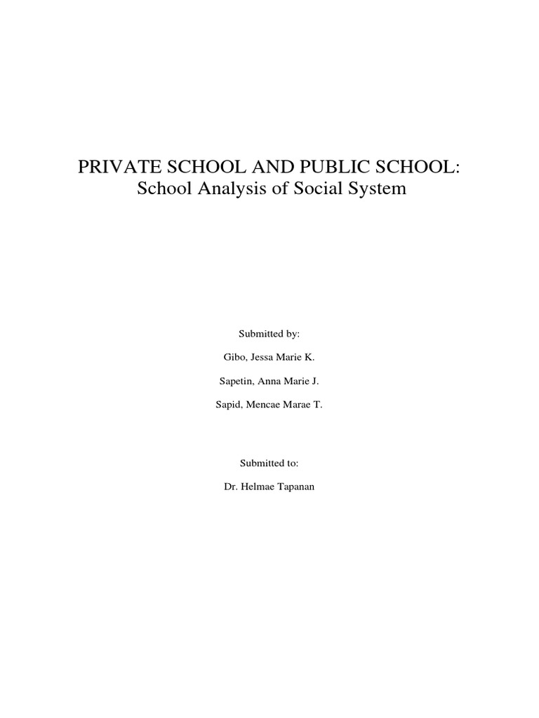 Private School And Public School School Analysis Of Social System