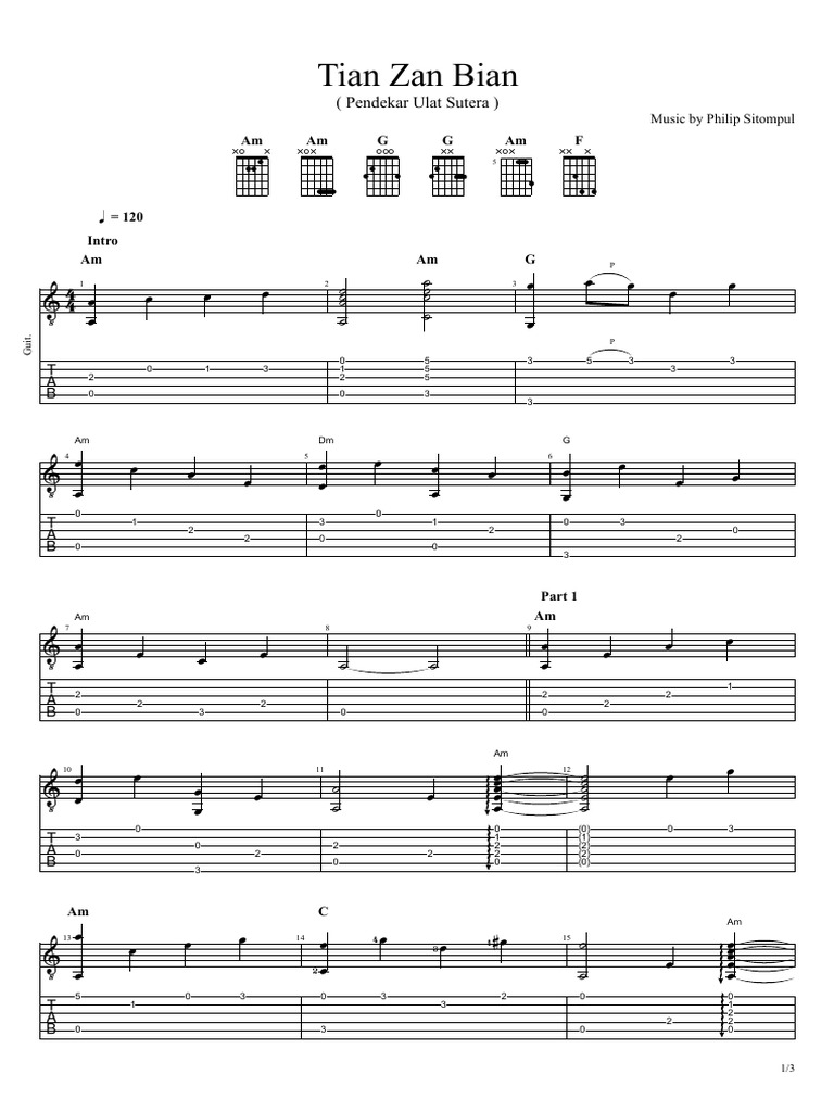 Tian Zan Bian Guitar Tabs | PDF