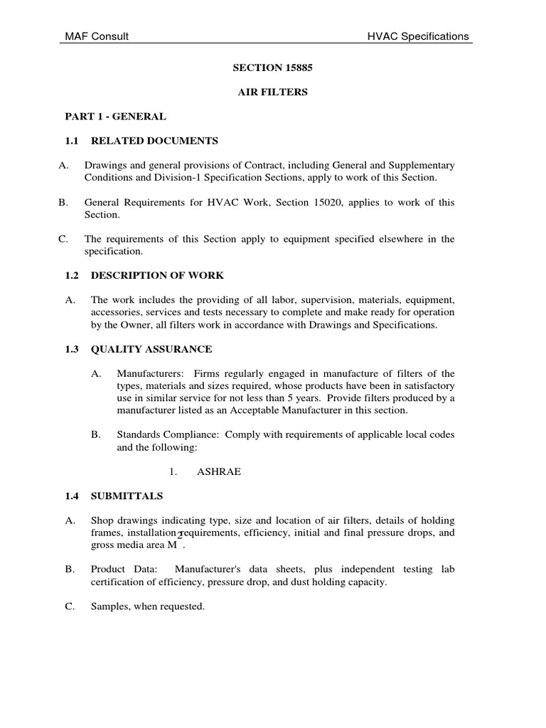 Air Filters | PDF | Specification (Technical Standard) | Equipment