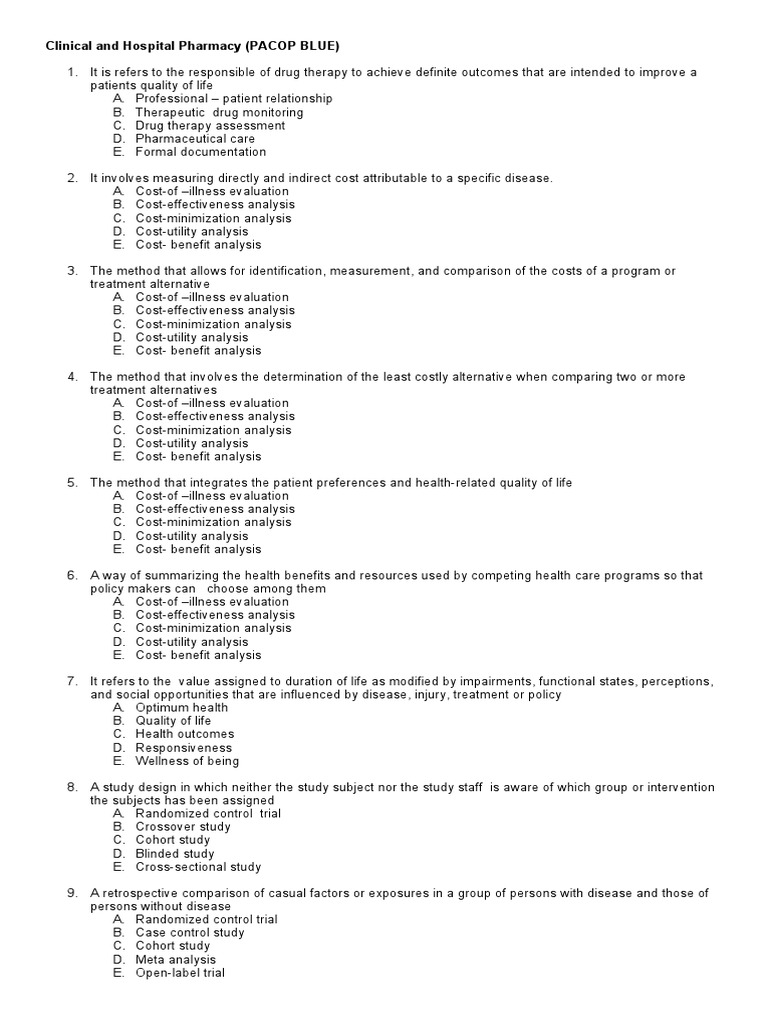 Clinical and Hospital Pharmacy Questionnaire BLUE PACOP | PDF | Cohort ...
