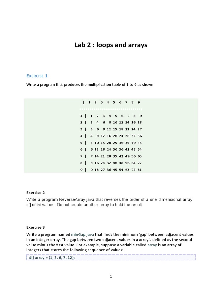 Lab 2 Arrays Looping Pdf Matrix Mathematics Array Data Structure 