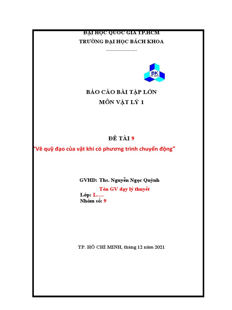 Mẫu báo cáo BTL Matlab môn Vật lý 1 Autosaved | PDF