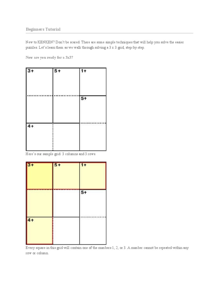 Beginners Tutorial 3x3 Kenken Puzzle | PDF