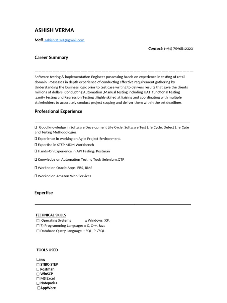 ASHISH VERMA - CV - Updated | PDF | Software | Software Testing