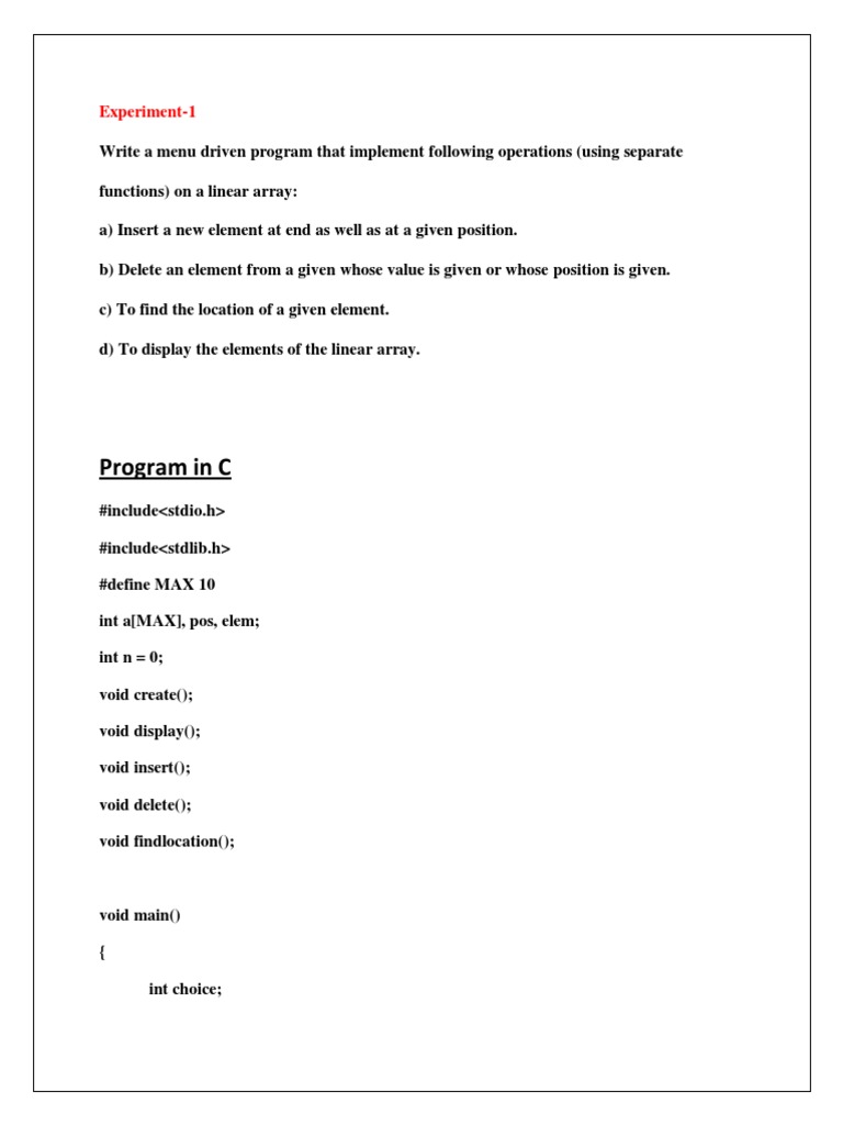 C Program for Array Operations | PDF | Array Data Structure | Computer ...