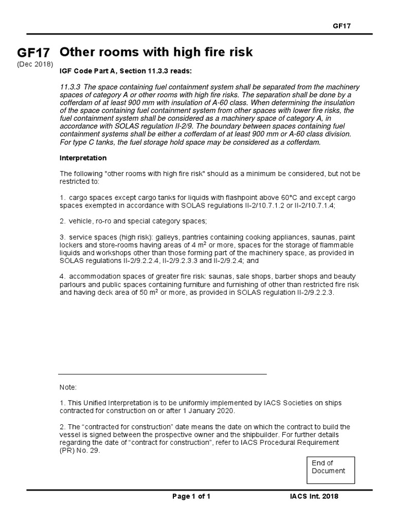 GF17 Other Rooms With High Fire Risk GF17 | PDF