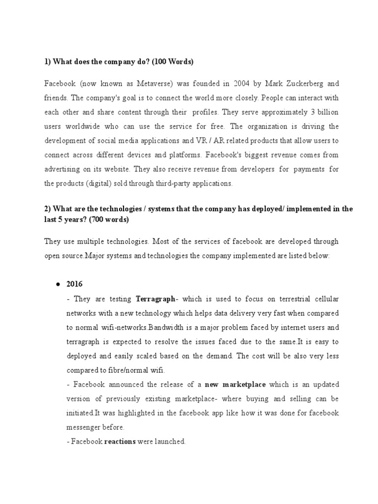 Facebook - Technologies and Future | PDF | Facebook | Popular Culture ...