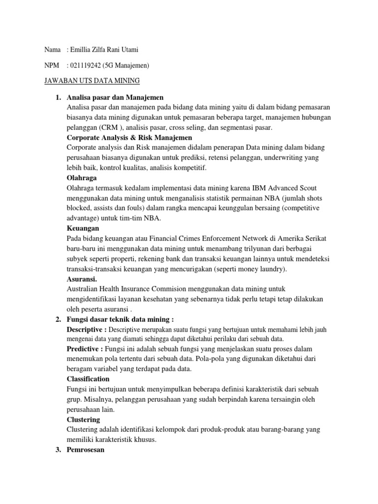 Emillia Zilfa (021119242) UTS Data Mining | PDF | Karier & Perkembangan