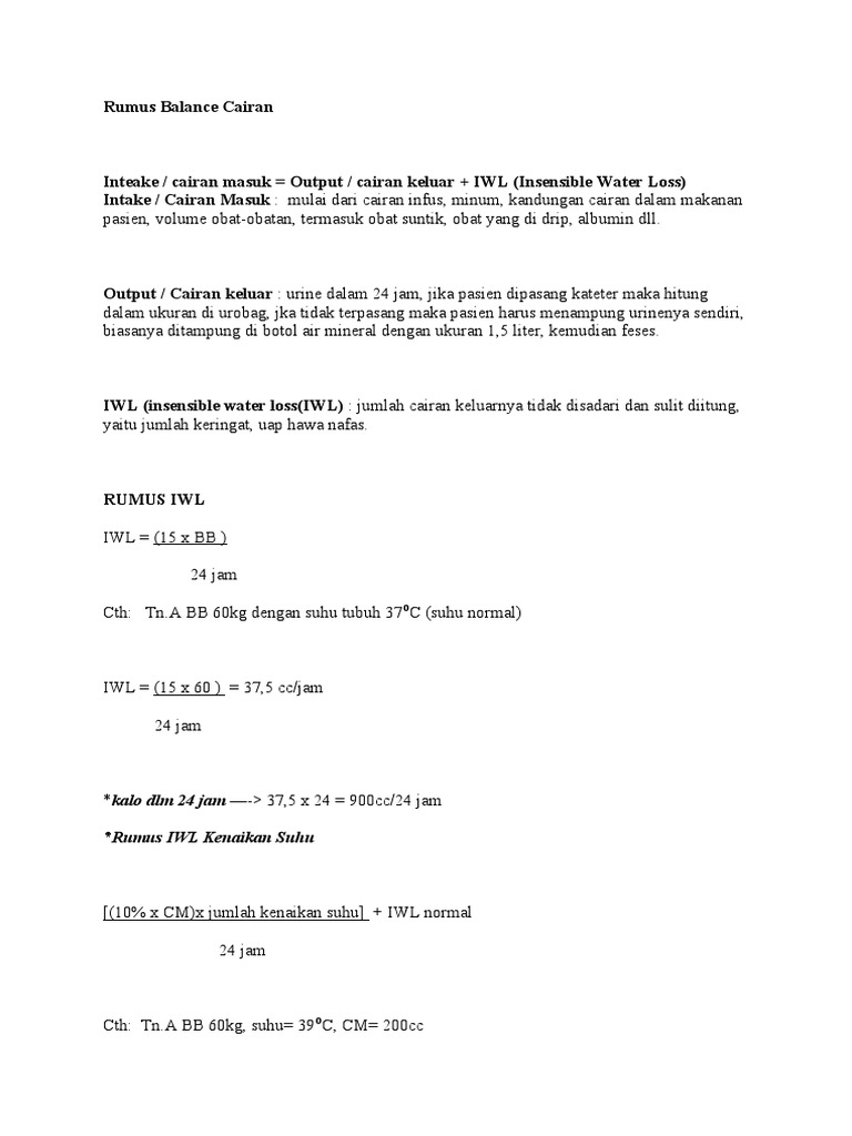 Rumus Keseimbangan Cairan Dewasa | PDF | Kesehatan Holistik | Sains ...