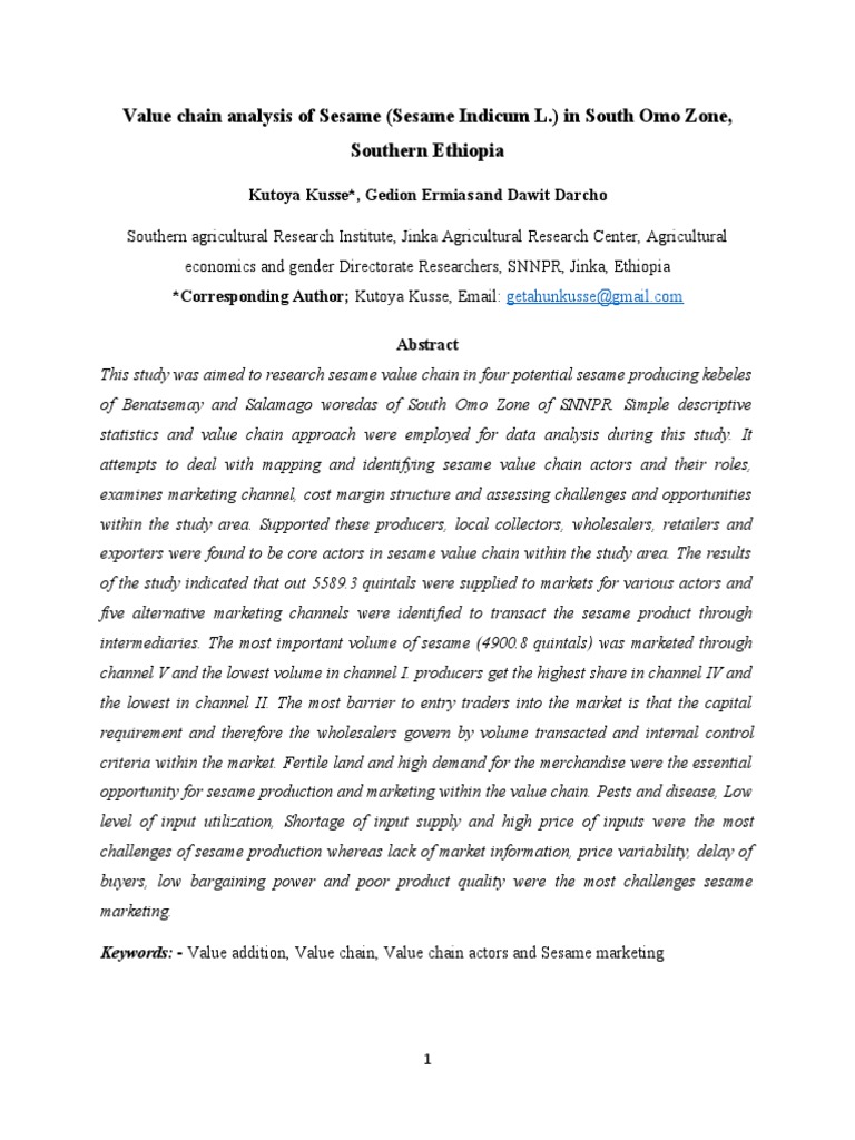 Value Chain Analysis of Sesame | PDF | Supply Chain | Agriculture