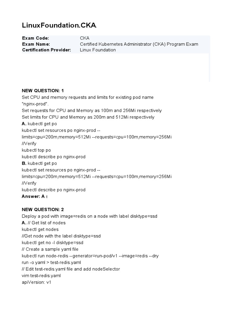 Practise Set 01 CKA 41 Qs | PDF | System Software | Information Age