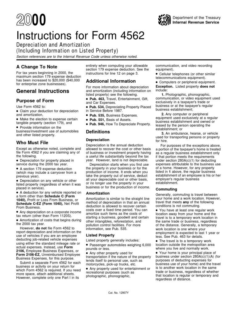 Instructions For Form 4562: Depreciation and Amortization (Including ...