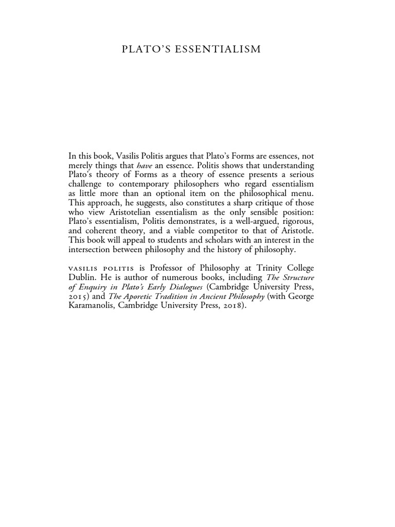 Ebin - Pub - Platos Essentialism Reinterpreting The Theory of Forms ...