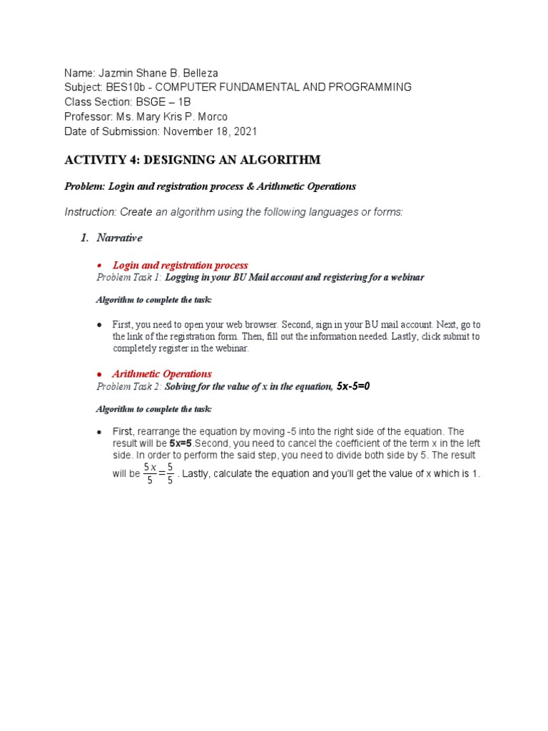 Activity 4: Designing An Algorithm | PDF | Algorithms | Web Conferencing