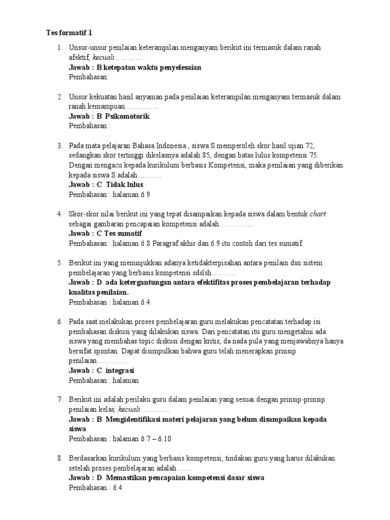 Contoh dan Teknik Tes Formatif | PDF | Metode & Bahan Ajar