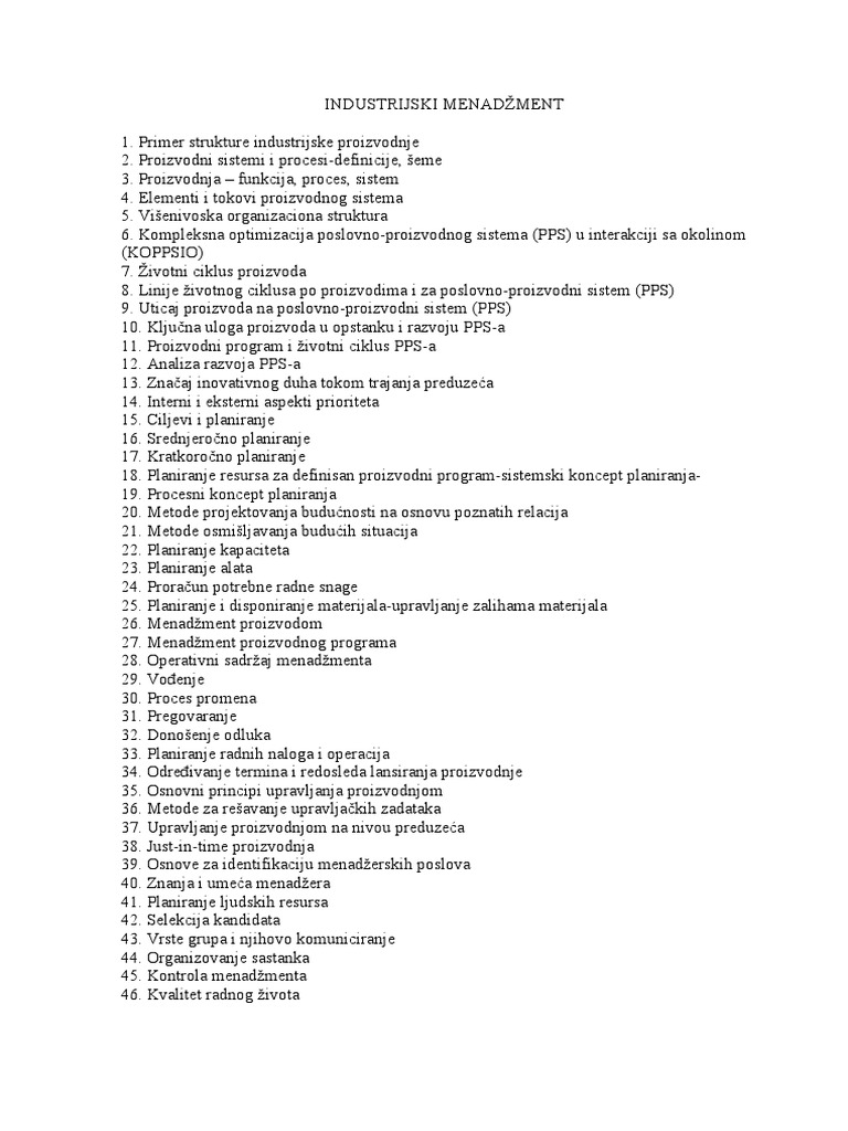Industrijski Menadzment Lekcije | PDF