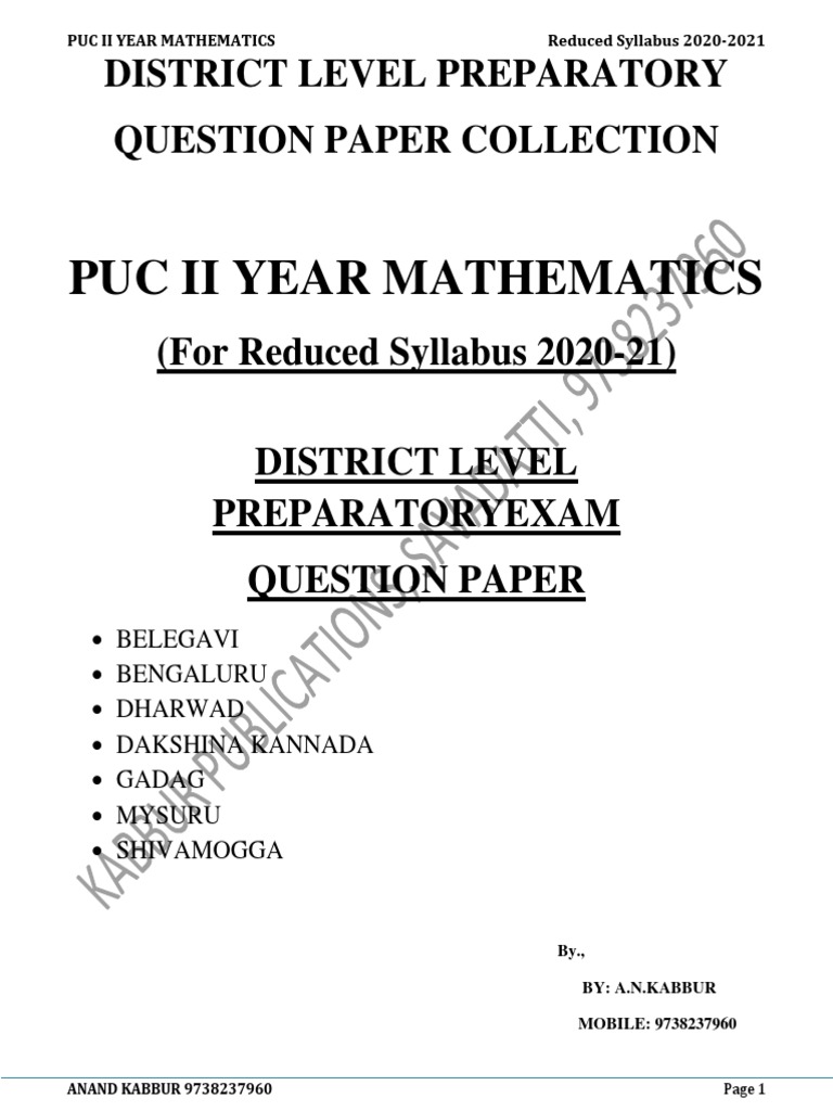 Collection of District Question Paper Preparatory | PDF | Equations | Matrix (Mathematics)