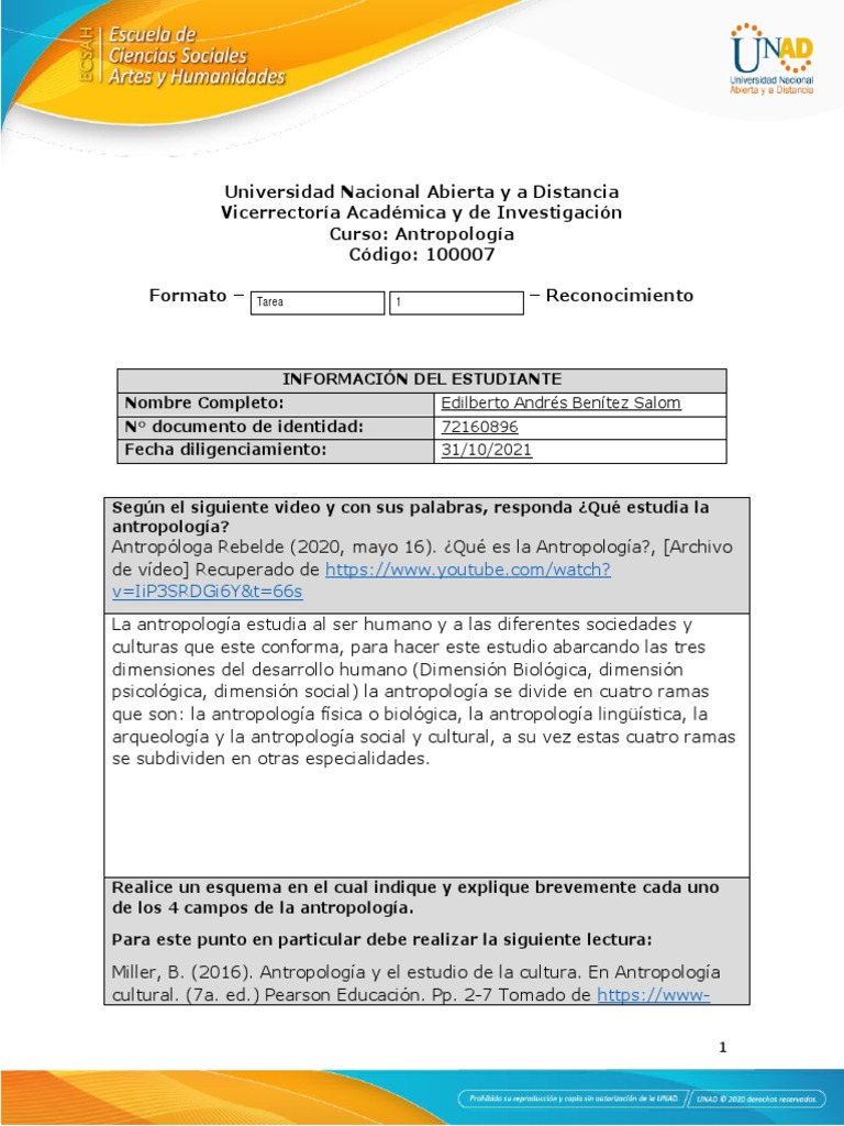 Tarea 1 - Reconocimiento - Edilberto - Benitez | PDF | Antropología