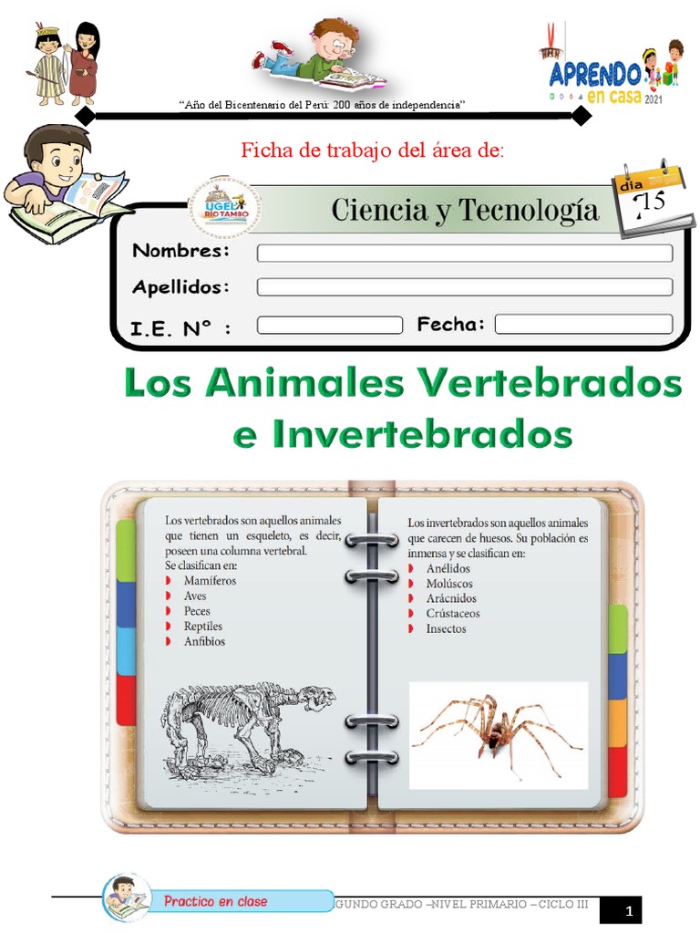 Ficha De Trabajo Sobre Vertebrados E Invertebrados En Formato Pdf Los