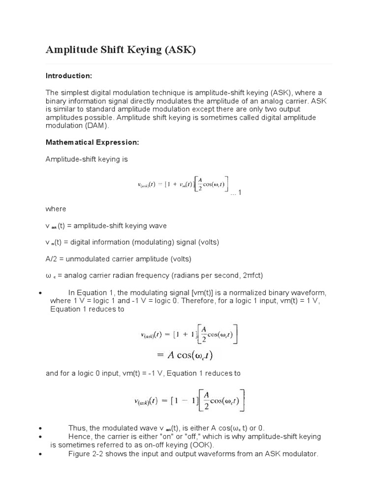Amplitude Shift Keying | PDF | Modulation | Digital Signal