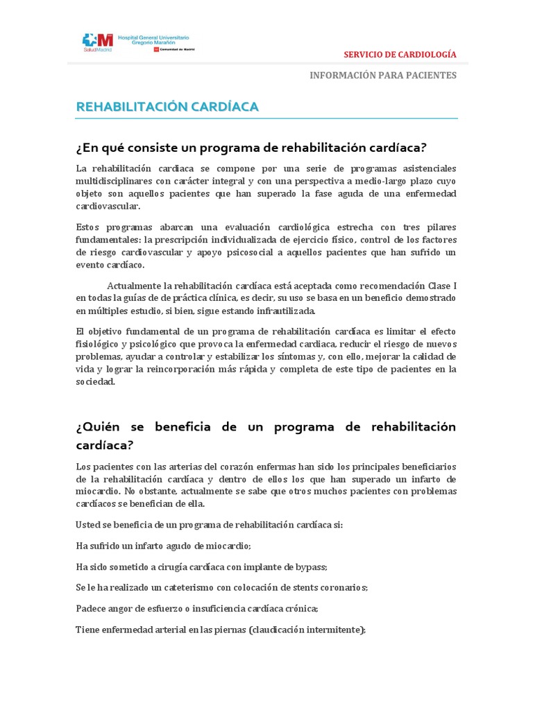 Rehabilitaci N Card Aca | PDF | Medicina CLINICA | Especialidades Medicas