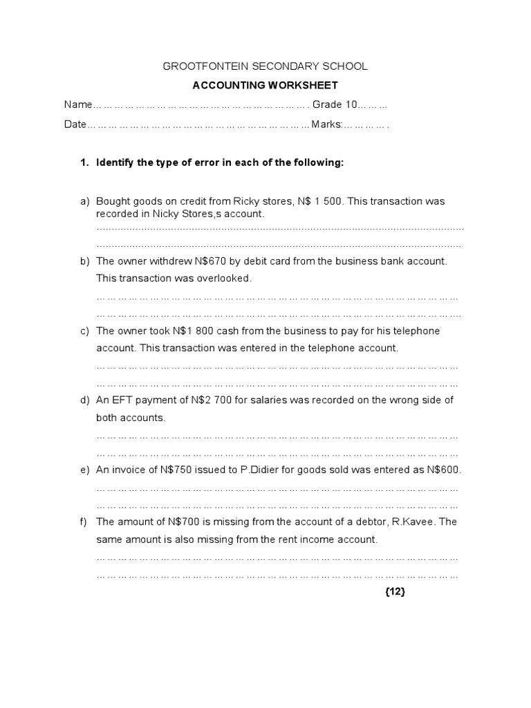 Accounting Worksheet | PDF | Financial Transaction | Bookkeeping