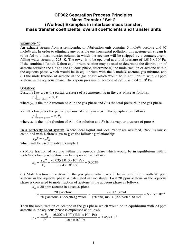 CP302 Separation Process Principles Mass Transfer / Set 2 (Worked ...