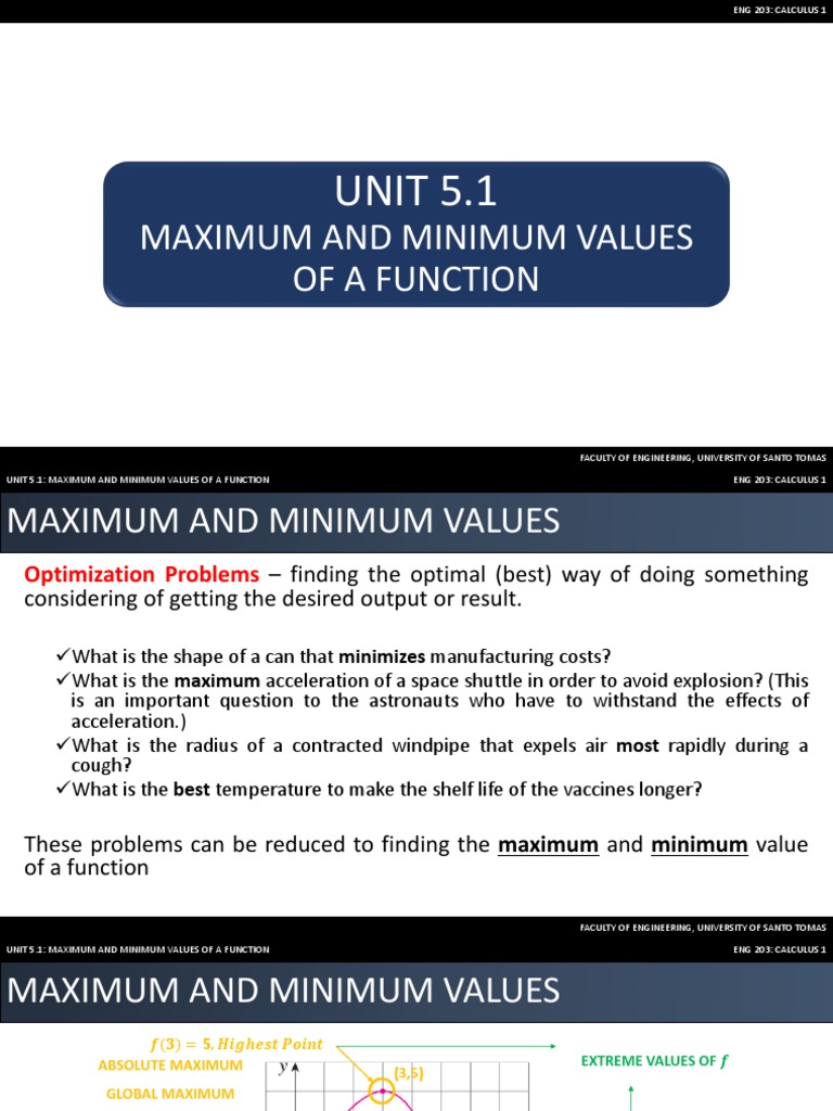 Maximum And Minimum Values Of A Function Unit 5 1 Pdf Maxima And Minima Calculus
