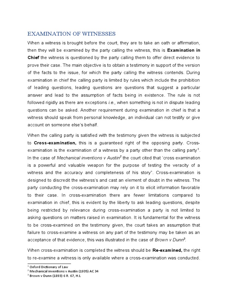 Examination of Witnesses | Download Free PDF | Witness | Cross Examination