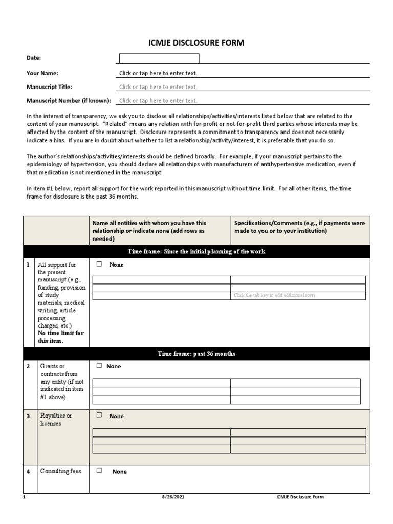 ICMJE Disclosure Form | PDF