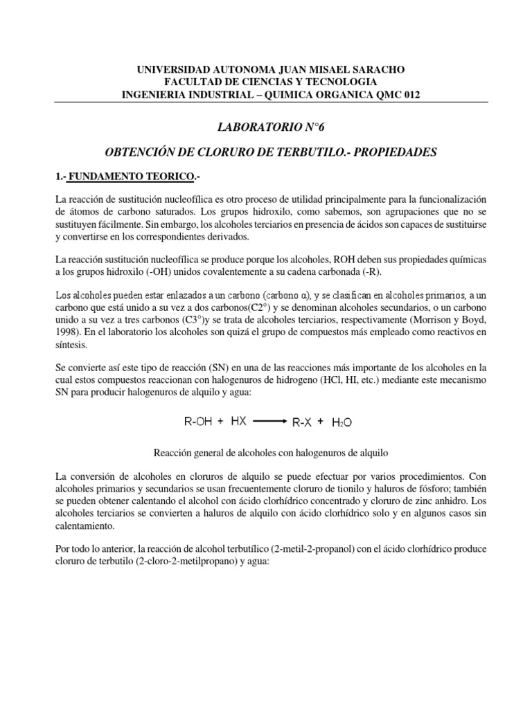 GUÍA 6-Obtencion de Cloruro de Terbutilo | Descargar gratis PDF ...
