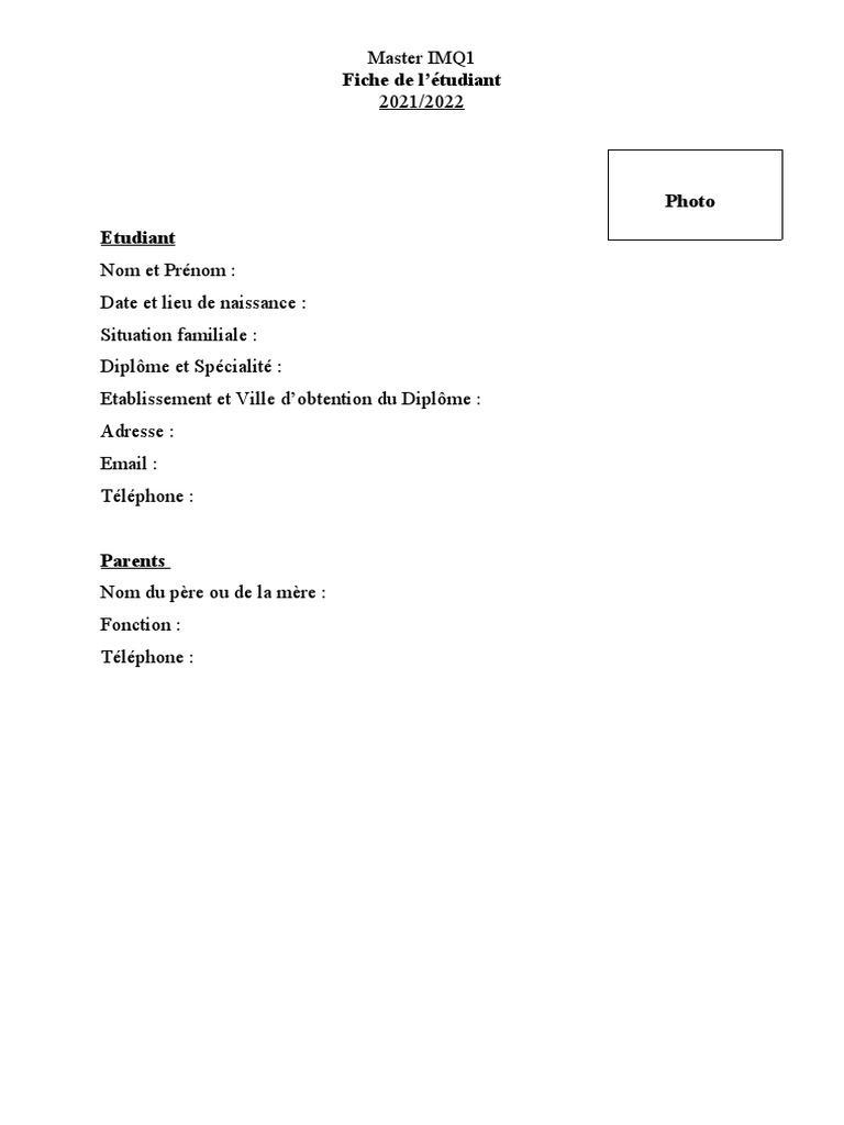 Fiche d'inscription étudiant 2021/2022 | PDF | Évolution de carrière ...