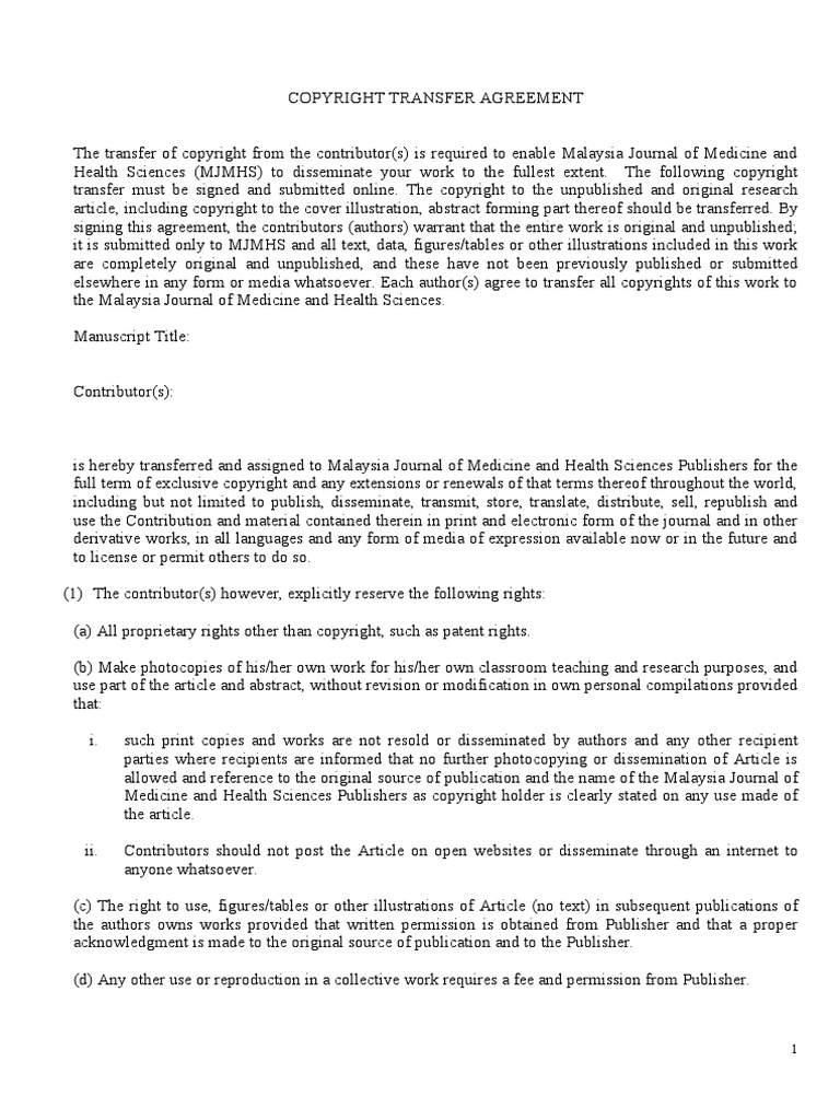 Copyright Agreement Form | PDF | Copyright | Publishing