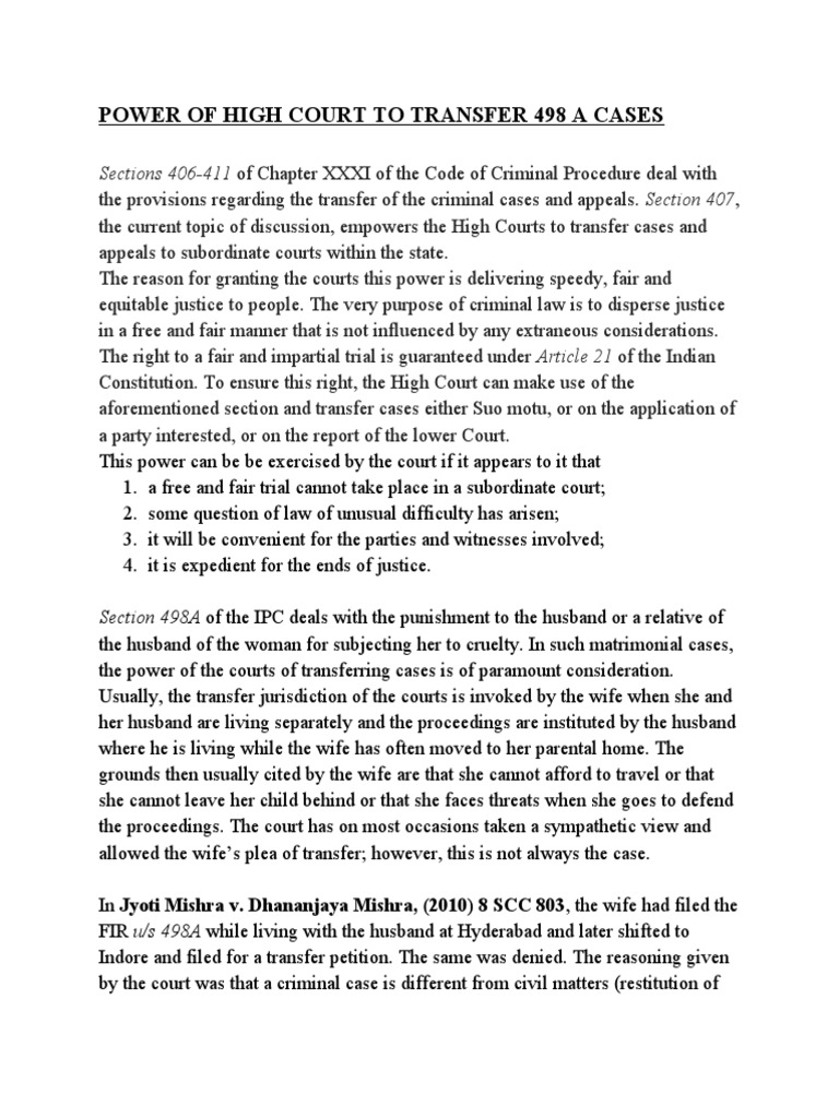 Power of The High Courts To Transfer Cases | PDF | Public Sphere ...