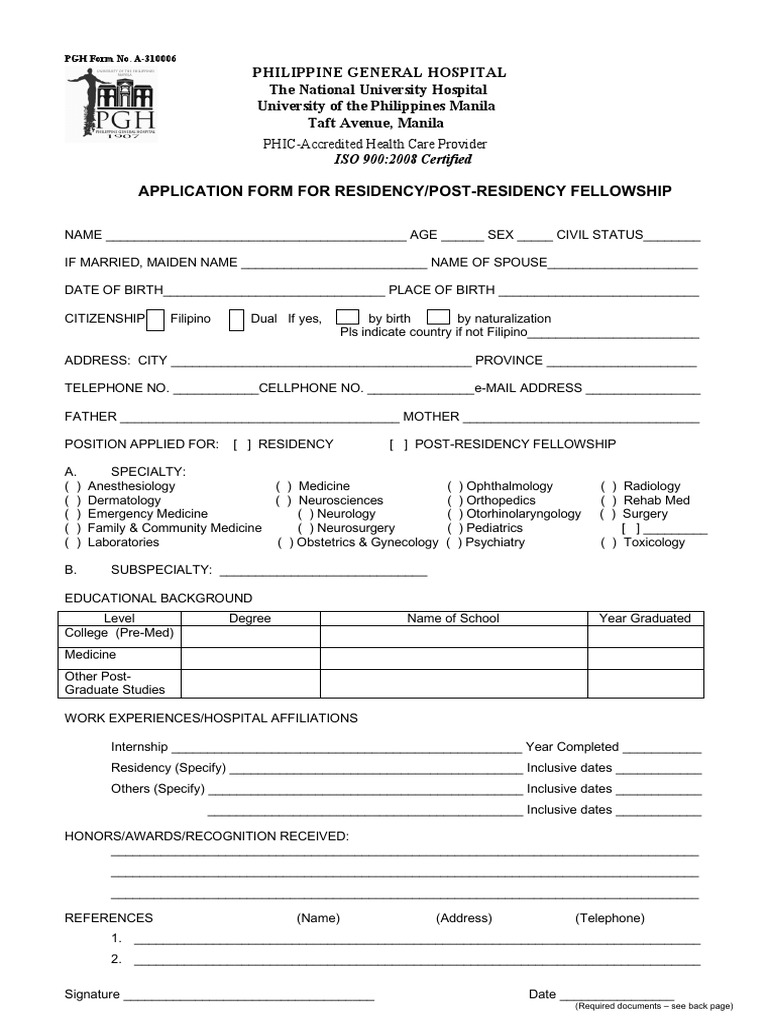 PGH Residency Application Form | PDF | Residency (Medicine) | Medicine