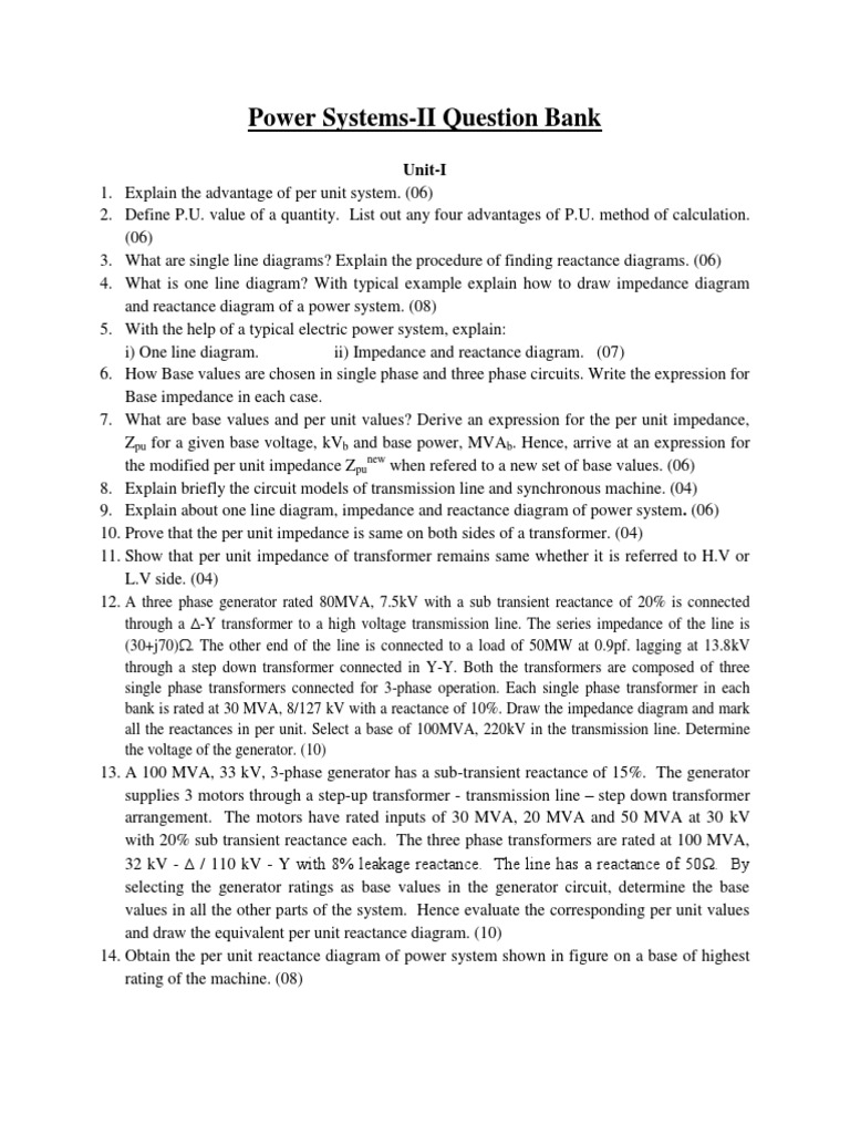 Power Systems-II Question Bank: Unit-I | PDF | Transformer | Electrical ...