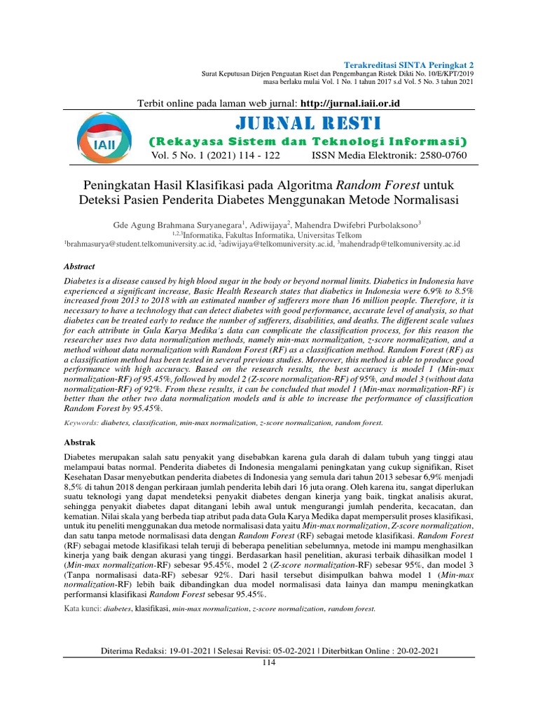 Peningkatan Hasil Klasifikasi Pada Algoritma Random Forest Untuk ...