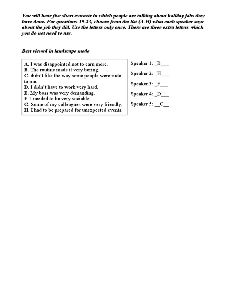 You Will Hear Five Short Extracts in Which People Are Talking About ...