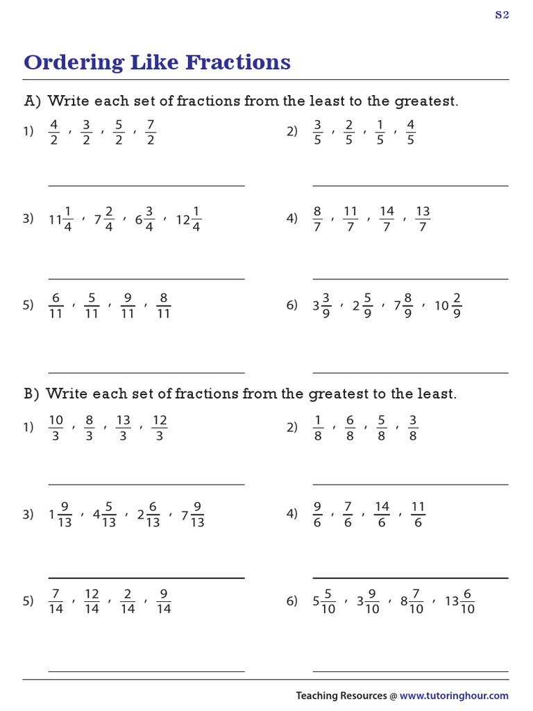 Arrange Fractions 2 | PDF