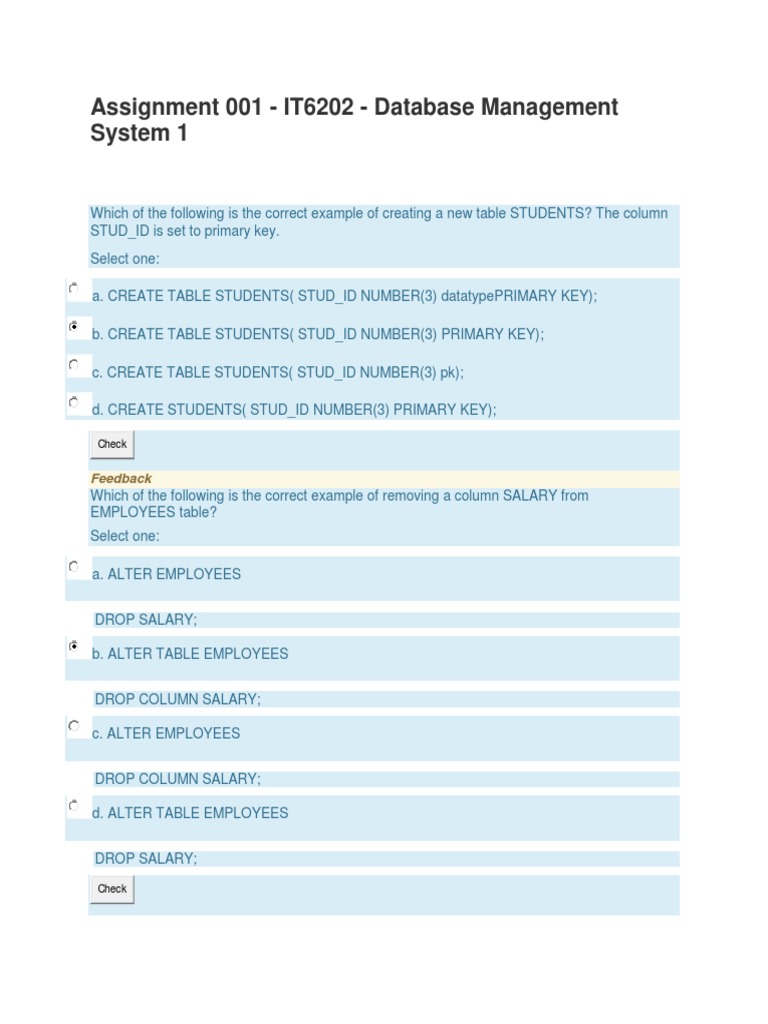 Assignment 001 - IT6202 - Database Management System 1: Feedback | PDF | Table (Database ...