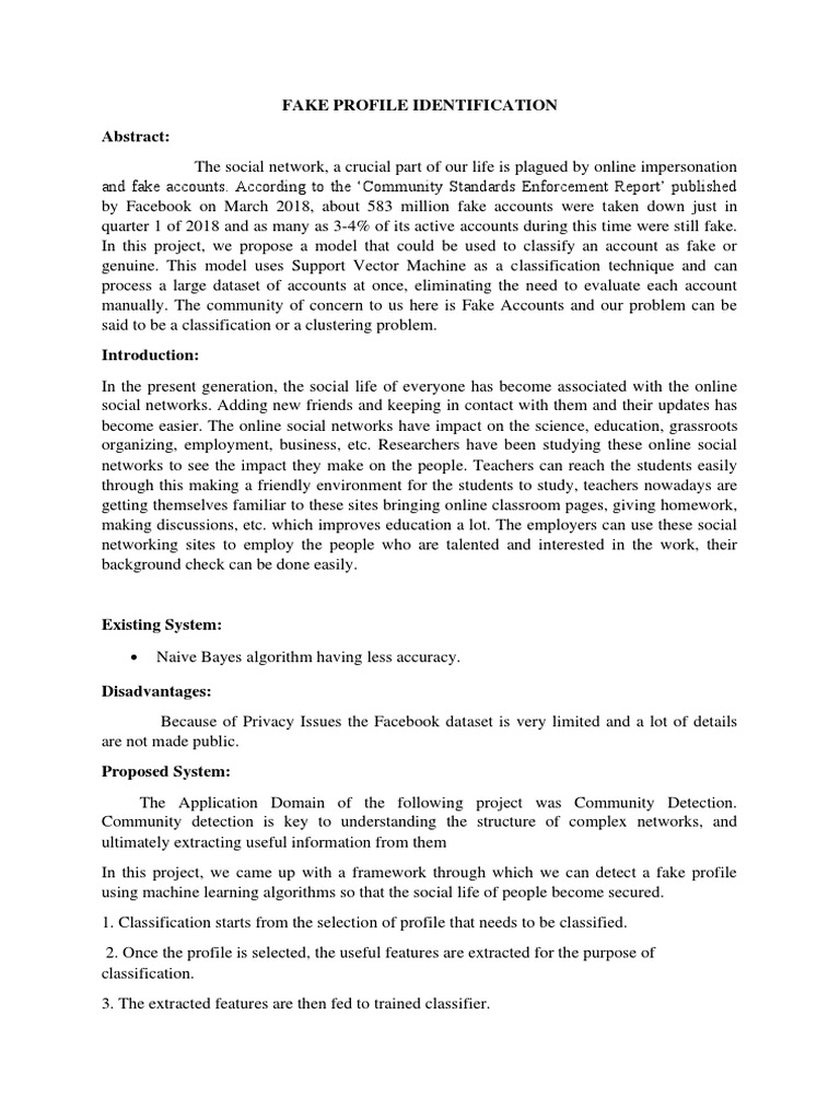 Fake Profile Identification - Abstract | PDF | Statistical ...