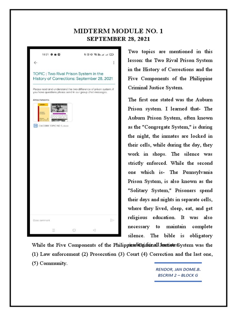 Midterm Module No. 1: SEPTEMBER 28, 2021 | PDF | Prison | Prisoner