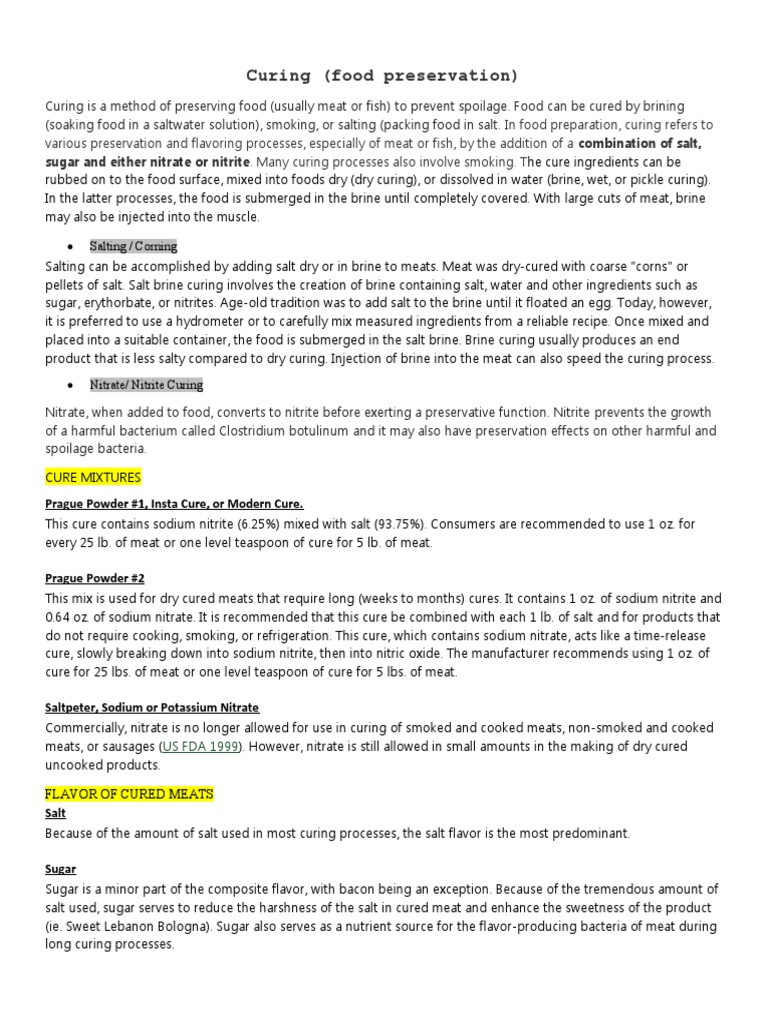 Curing (Food Preservation) : Sugar and Either Nitrate or Nitrite | PDF ...
