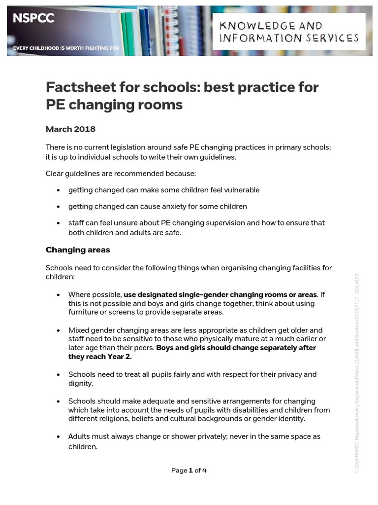 Factsheet For Schools: Best Practice For PE Changing Rooms: March 2018 ...