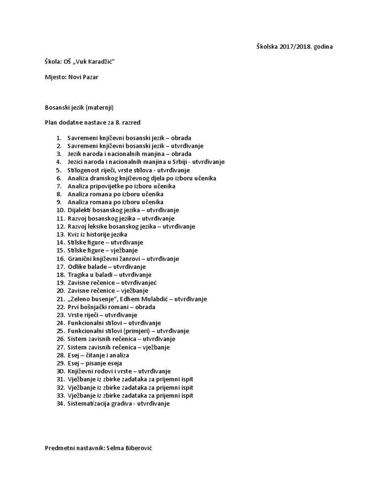 Dodatna Nastava | PDF