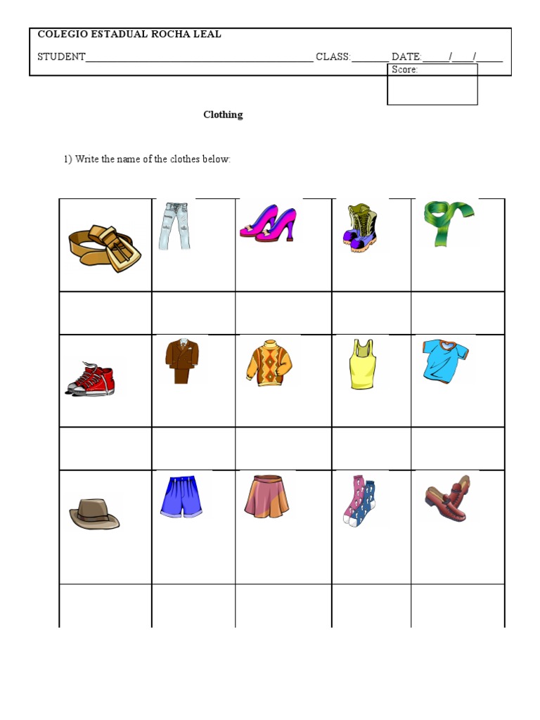 Clothing Identification Worksheet | PDF