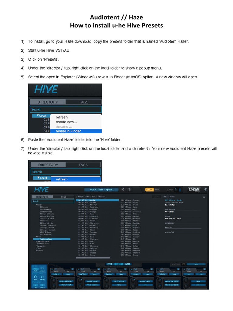 How To Install U-He Hive Presets | PDF