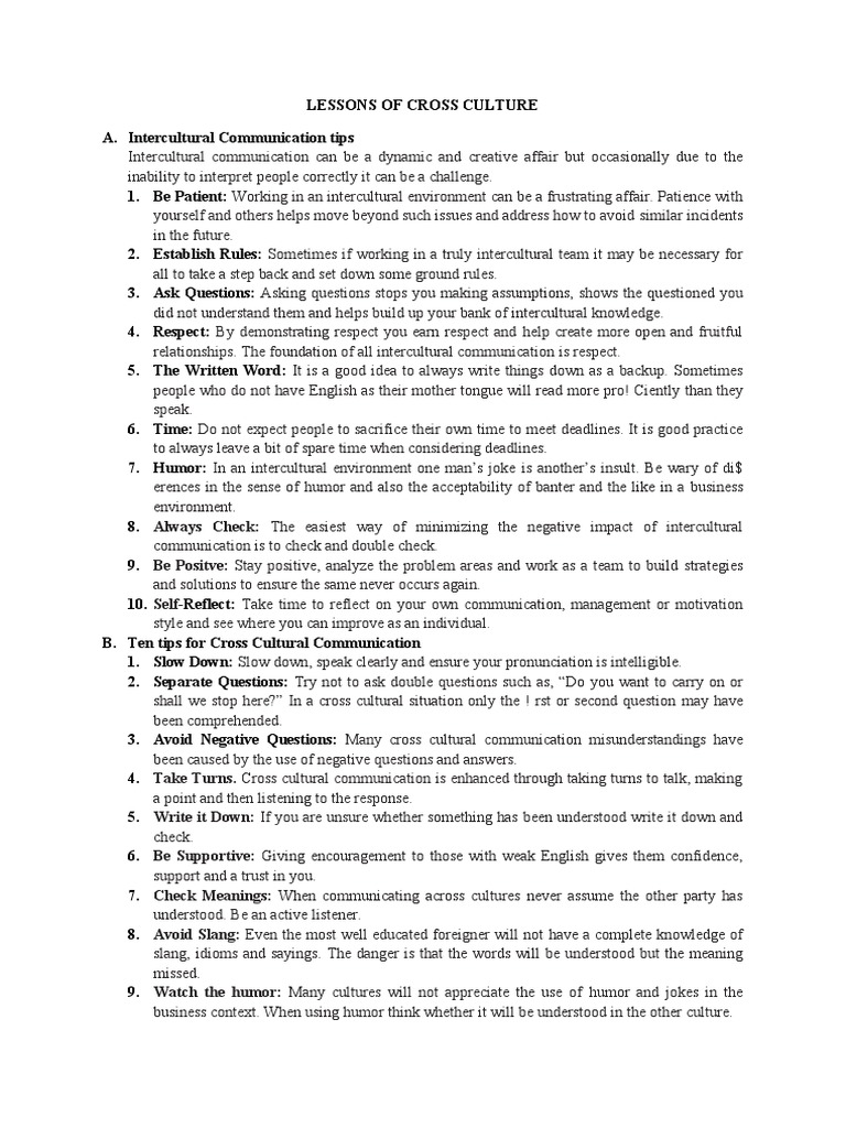Lessons of Cross Culture | PDF | Cross Cultural Communication ...